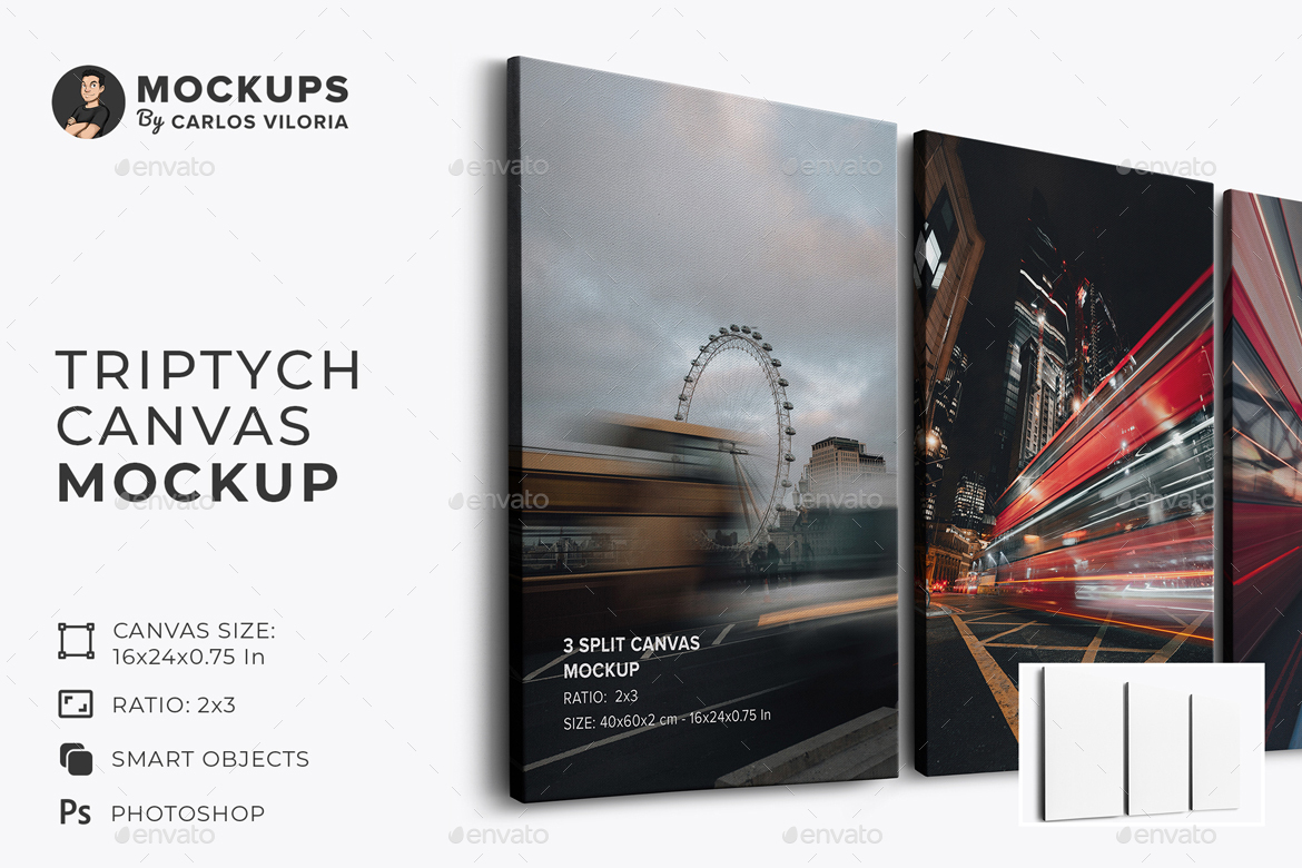 Triptych 2x3 Canvas Mockup - 0.75 In, Graphics | GraphicRiver